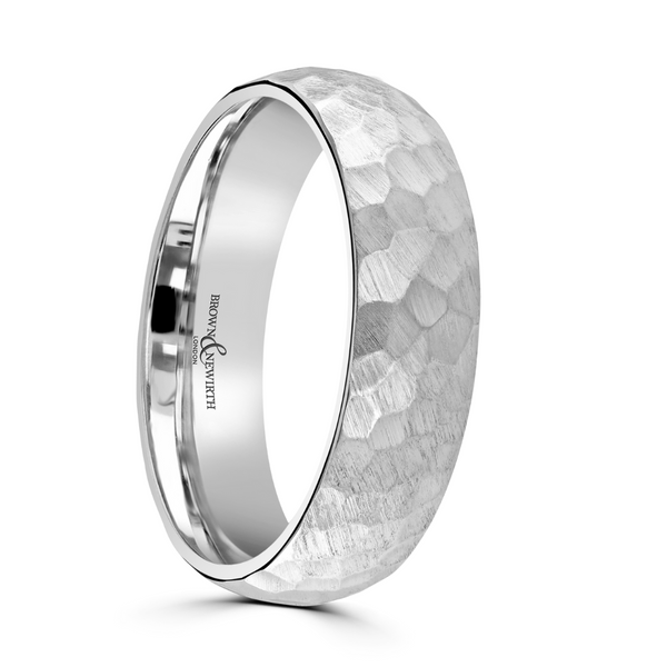 9ct White Gold 6mm Hammered Gents Wedding Ring | Peter Jackson