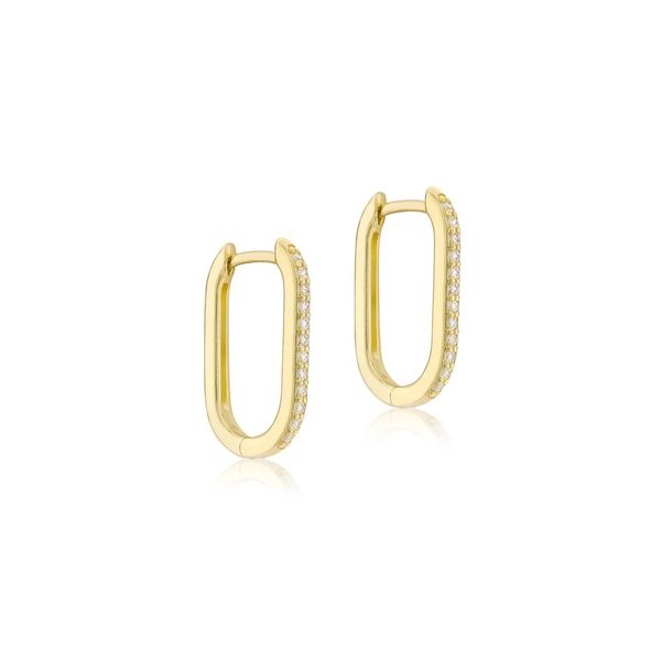 9CT YELLOW GOLD CZ SET RECTANGULAR HOOP CREOLE EARRINGS | Peter Jackson