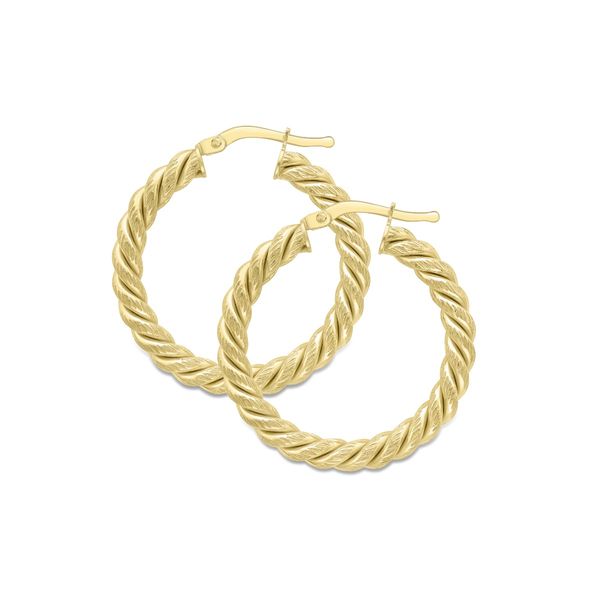 9ct Yellow Gold Twisted Large Creole Hoops | Peter Jackson