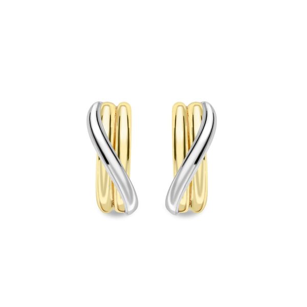 9ct Yellow & White Gold Twisted Half Hoops| Peter Jackson