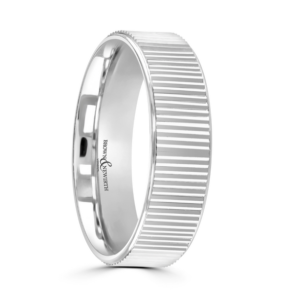 9ct White Gold 5mm Flat Top Lined Gents Wedding Ring | Peter Jackson