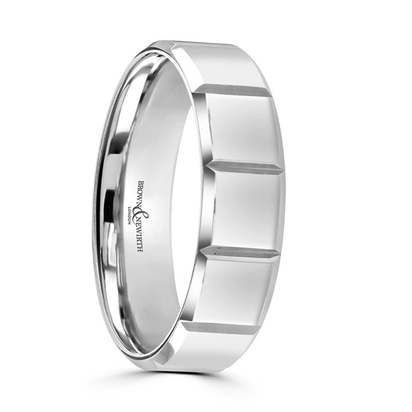 Platinum 4mm Flat Top Squares Gents Wedding Ring | Peter Jackson