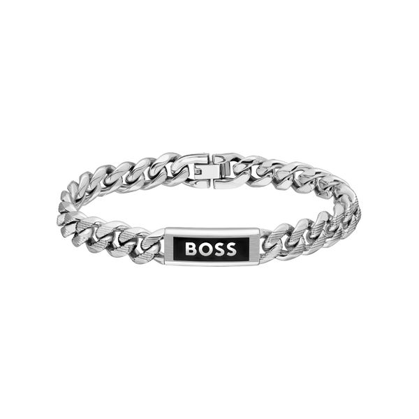 Boss Kassy Emblem Logo Black Dog Tag Steel Bracelet|Peter Jackson