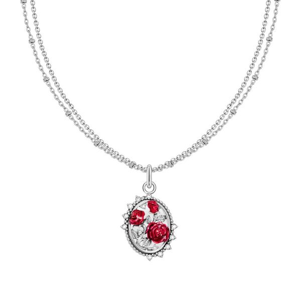 Thomas Sabo Silver & Red Enamel Roses Romance Pendant |Peter Jackson