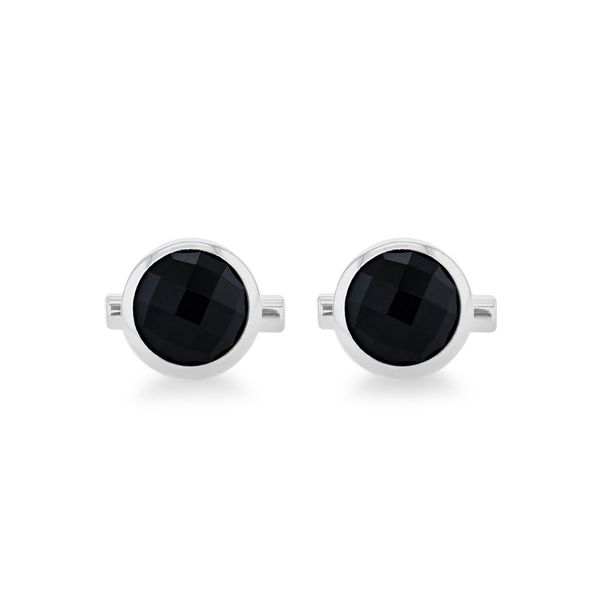 Sterling Silver Faceted Black Onyx Round Cufflinks | Peter Jackson
