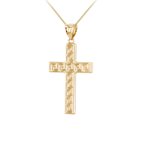 9ct Gold Greek Key Cross Necklace | Peter Jackson